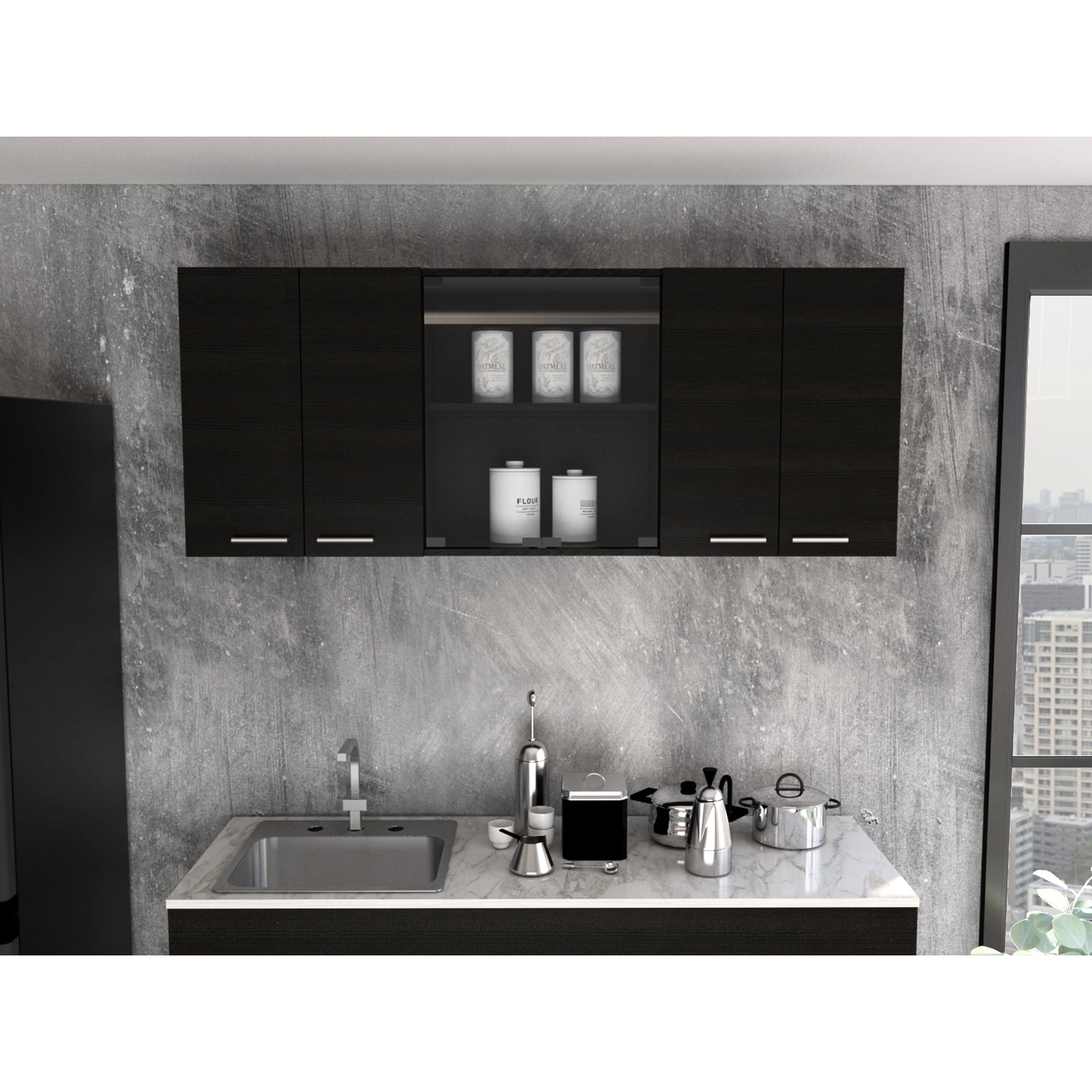 150" Kitchen Wall Cabinet - Industrial Modern Style Two Close Cabinets ...