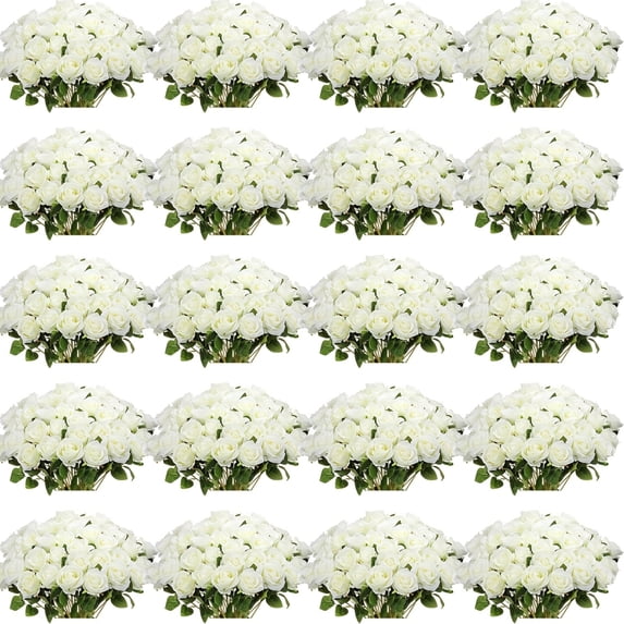 150 Lifelike White Artificial Roses with Long Stems, Faux Plastic Roses ...