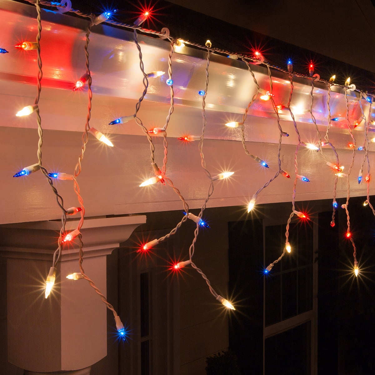 150 Light Red, White and Blue 4th of July Mini Icicle Light Set, White ...