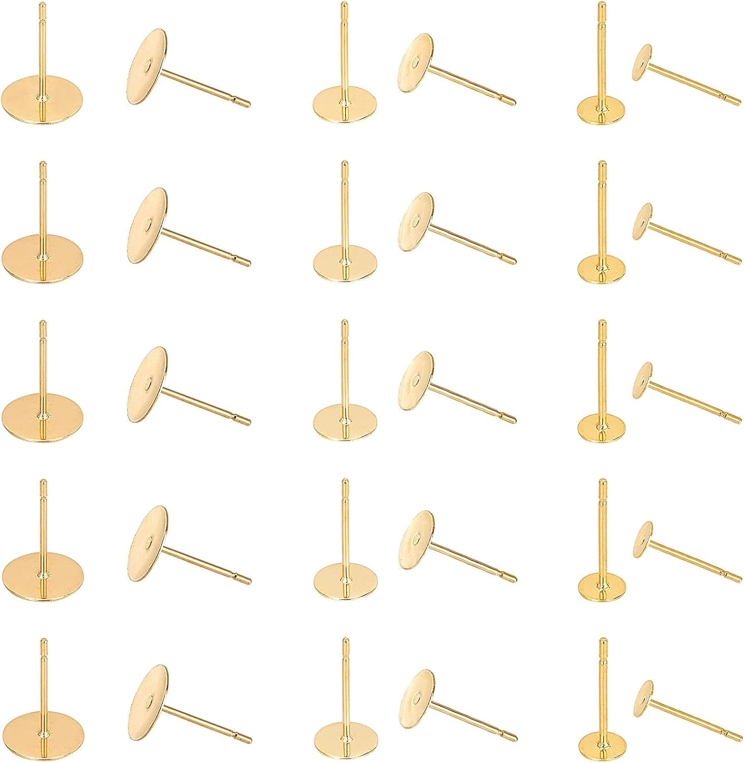 150 PCS 3-Size Golden Blank Earring Pins 304 Stainless Steel Flat Round ...