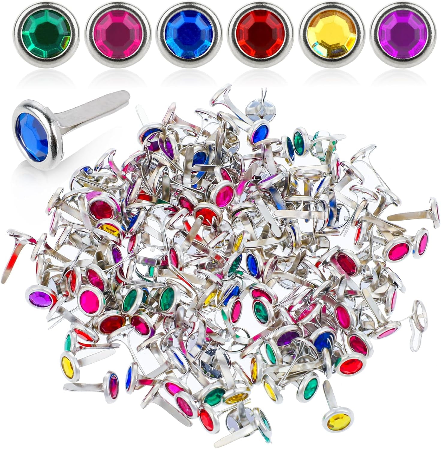 150 PCS Brads Paper Fasteners Colorful Gem Split Pins, Brass Mini Brads ...