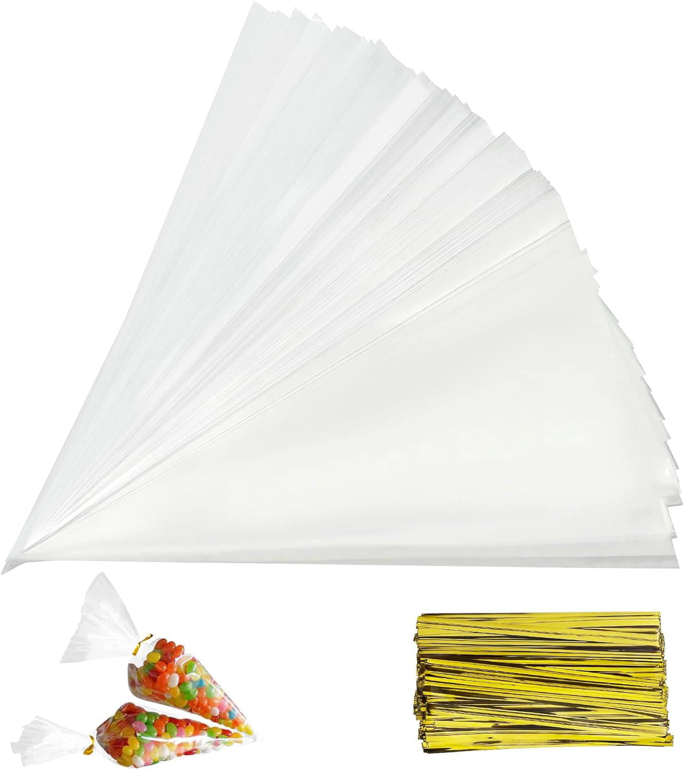 150 PCS Clear Candy Bags, Clear Cone Bags, Plastic Candy Bag Biscuit ...