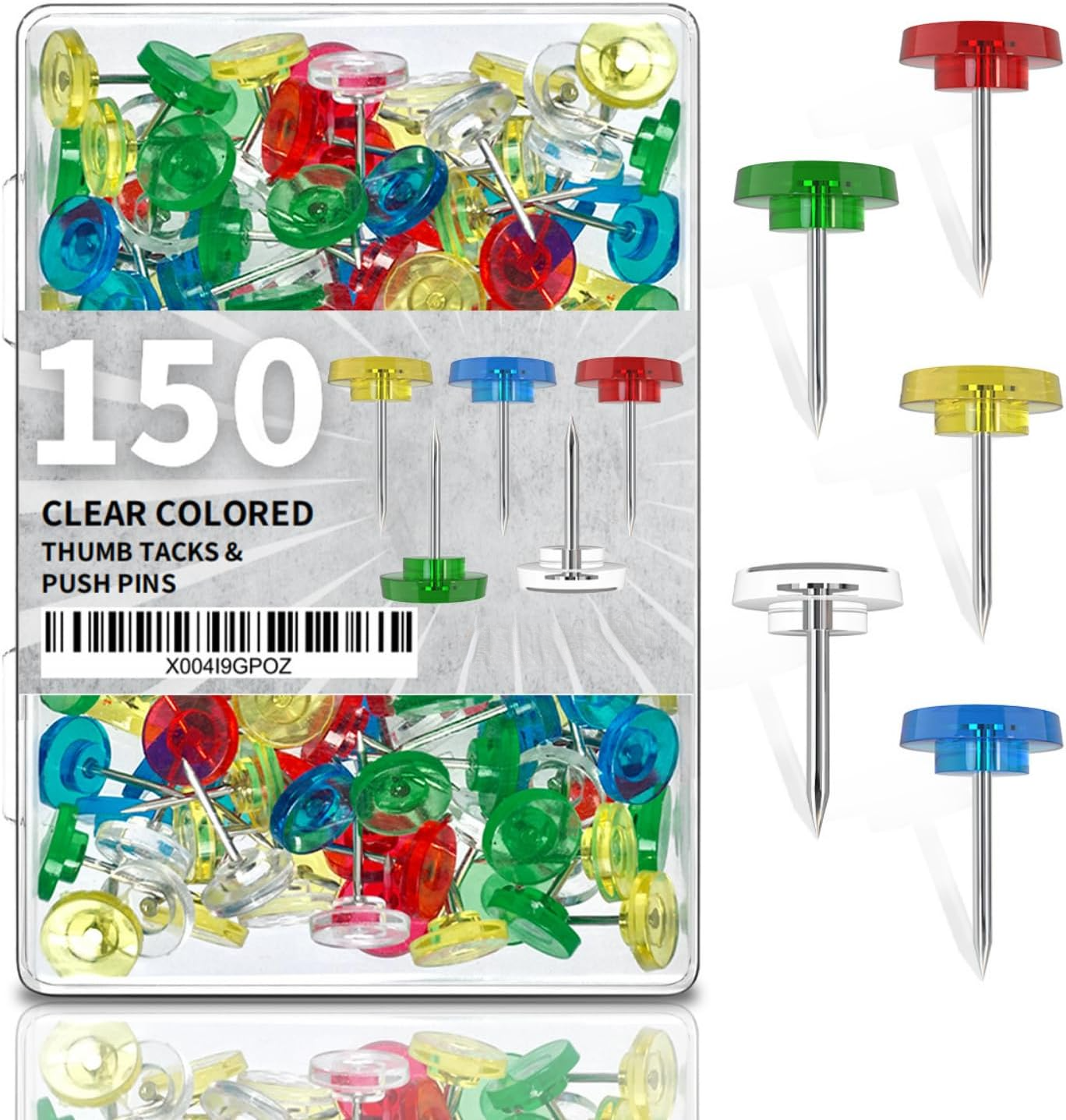 150 PCS Flat Clear Colored Push Pins for Wall Thumb Tacks for Walls ...