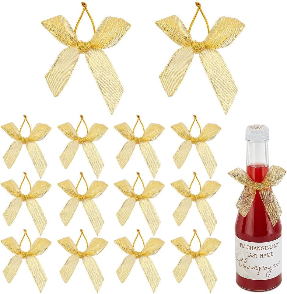 150 PCS Gold Elastic Bows Stretch Loops with Pre-Tied Bows 3.15 X 3.15 ...