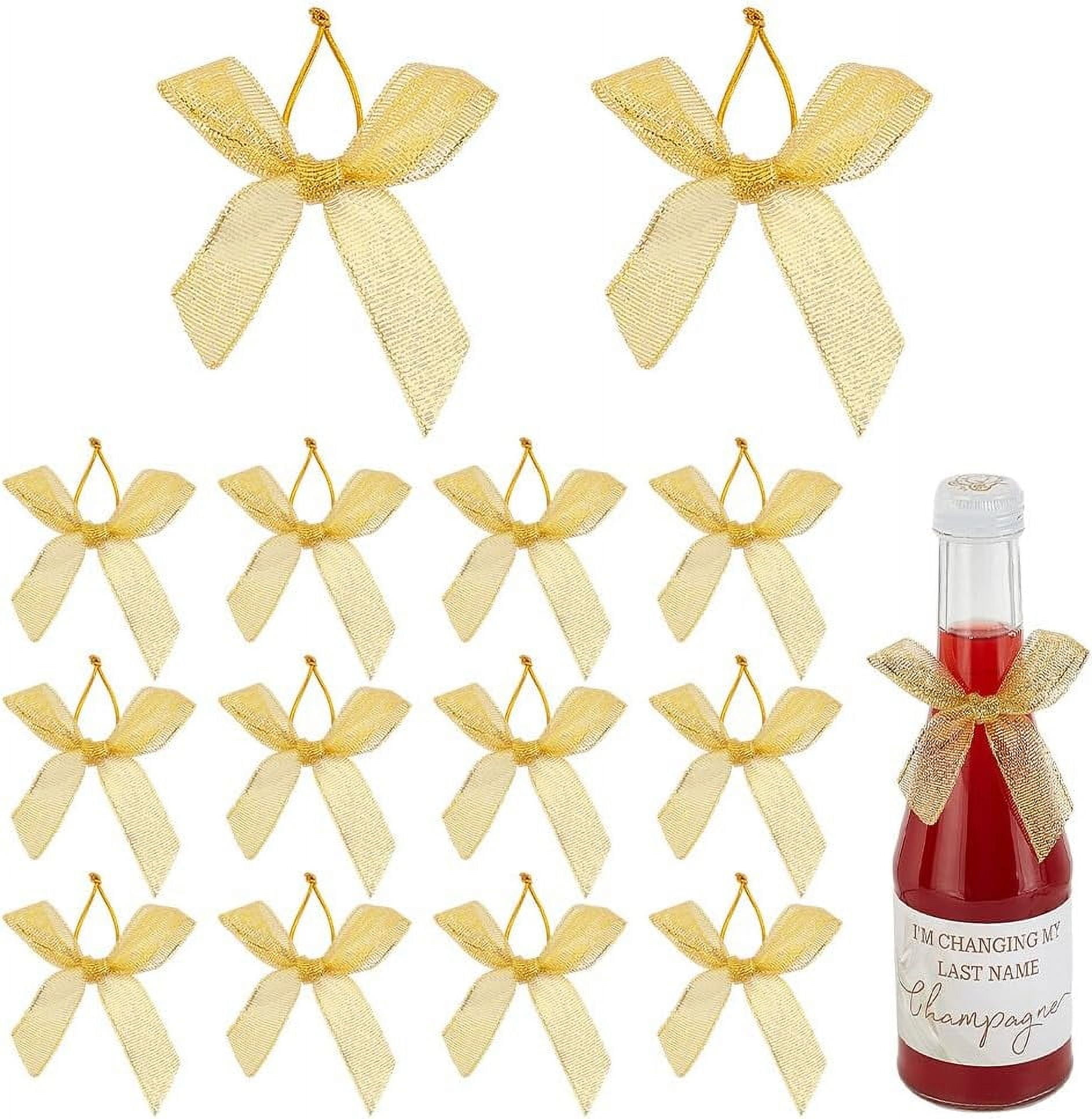 150 PCS Gold Elastic Bows Stretch Loops with Pre-Tied Bows 3.15 X 3.15 ...