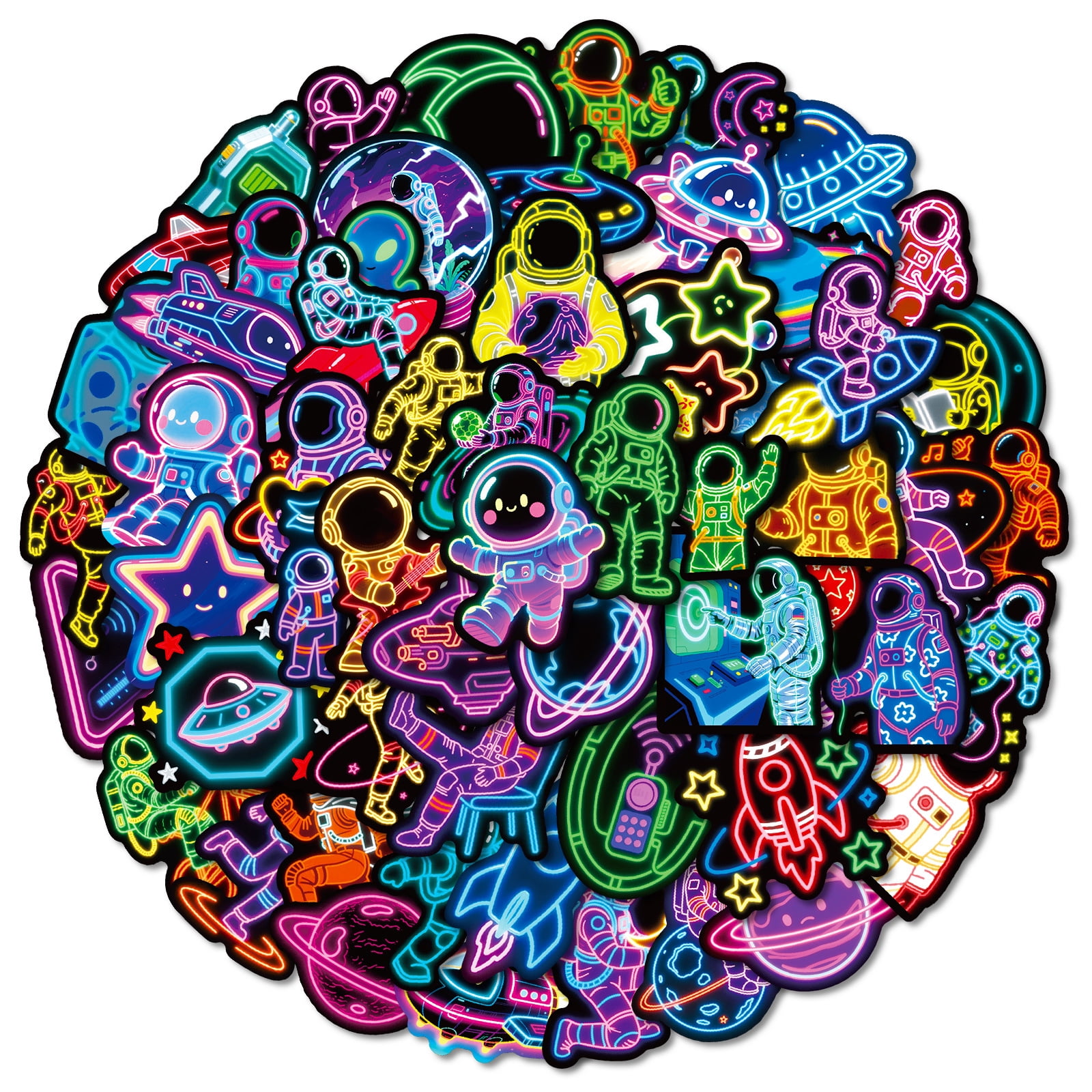 150 PCS Neon Astronaut Stickers – Colorful Waterproof PP Doodle Decals ...