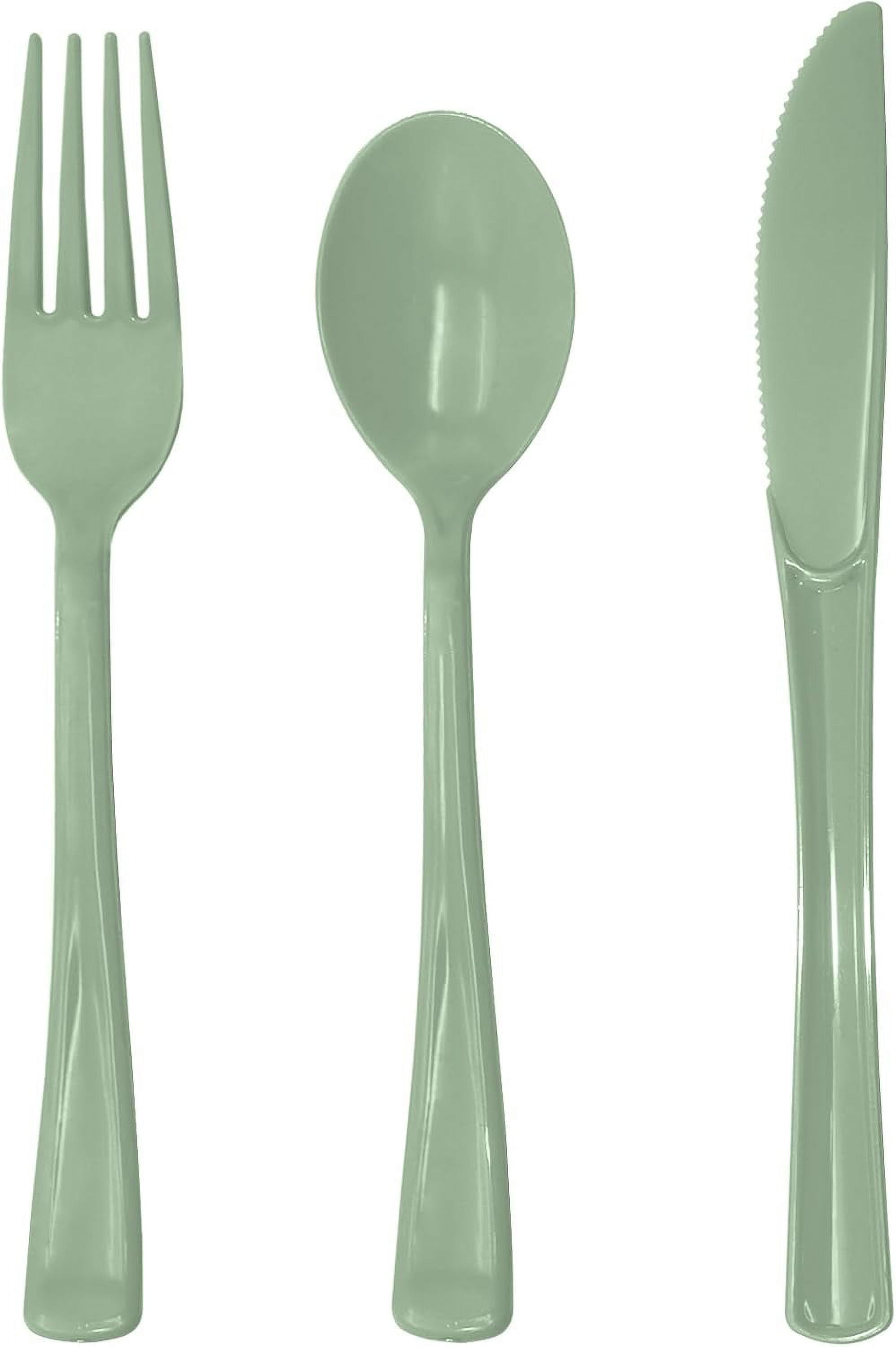150 PCS Sage Green Plastic Silverware Heavy Duty Utensil Sets Include ...