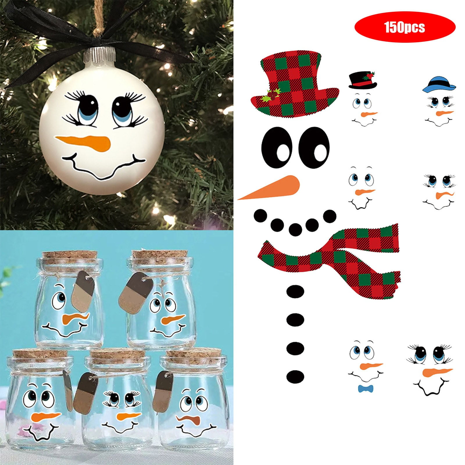 150 PCS Snowman Face Stickers for Crafts Christmas Vinyl Snowman Face ...