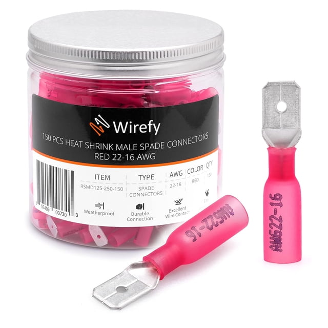 150 PCS Wirefy Male Spade Connectors - Heat Shrink Spade Connector Kit ...