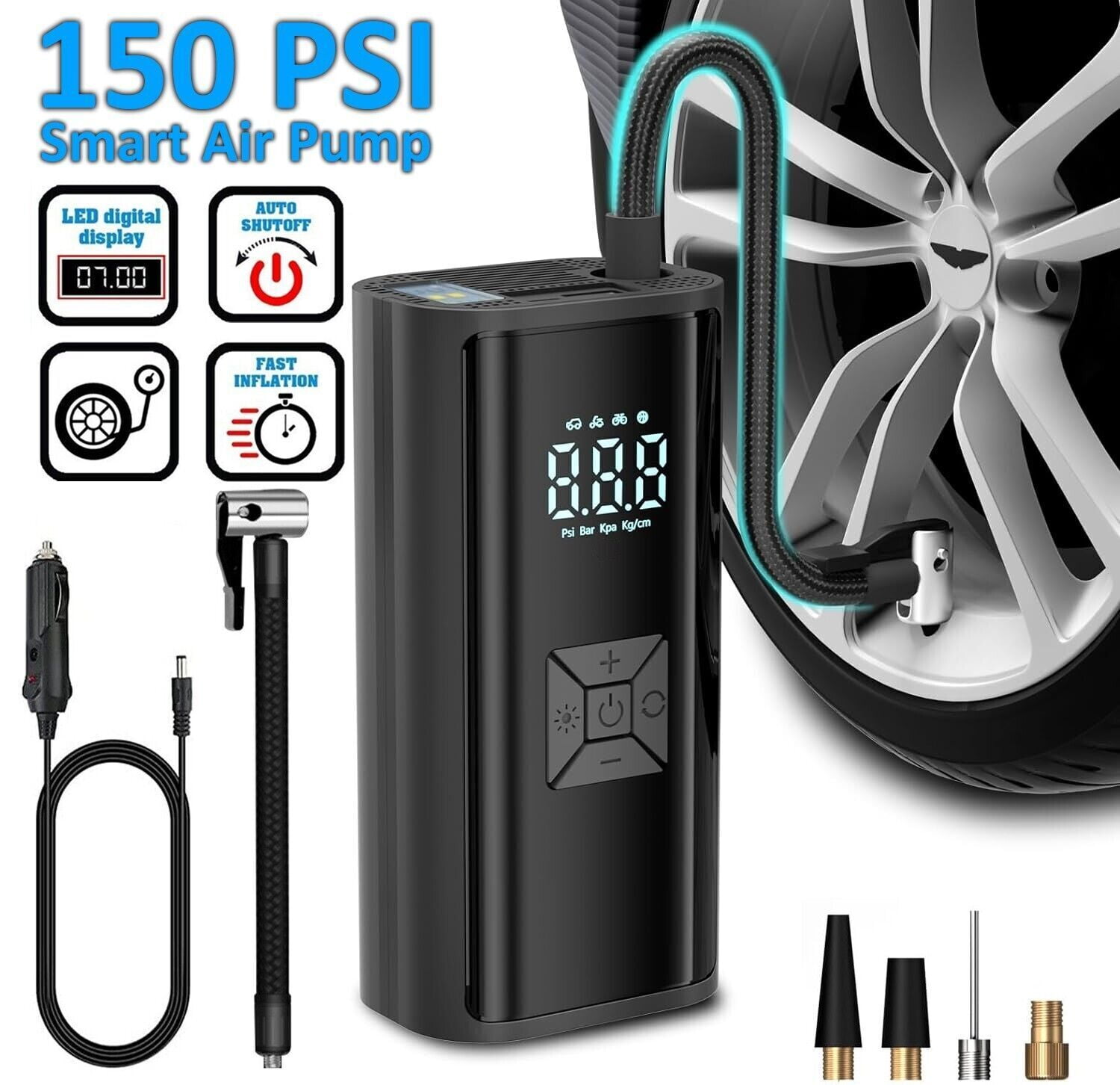 150 PSI Digital Tire Inflator Car Air Pump Compressor Electric Portable Auto 12V - Walmart.com