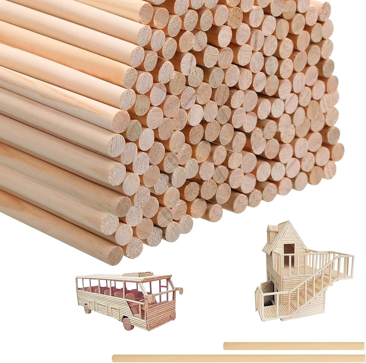 150 Pack 10mm Dowel Rods, 30cm & 15cm Long Wooden Dowel Rods Unfinished ...