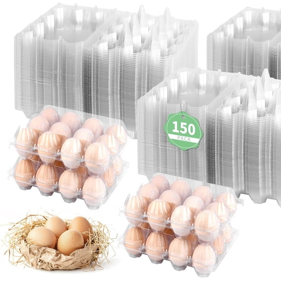 150 Pack 12 Count Plastic Egg Cartons - Bulk Cheap Clear Reusable Egg ...