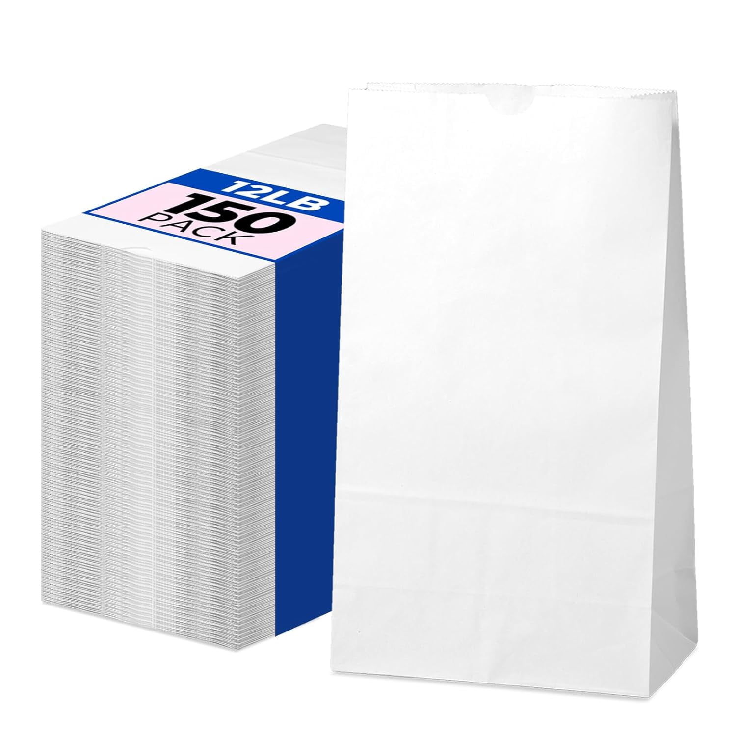 150 Pack 12 lb White Paper Lunch Bags, 13 x 7 x 4.5" Durable Kraft ...