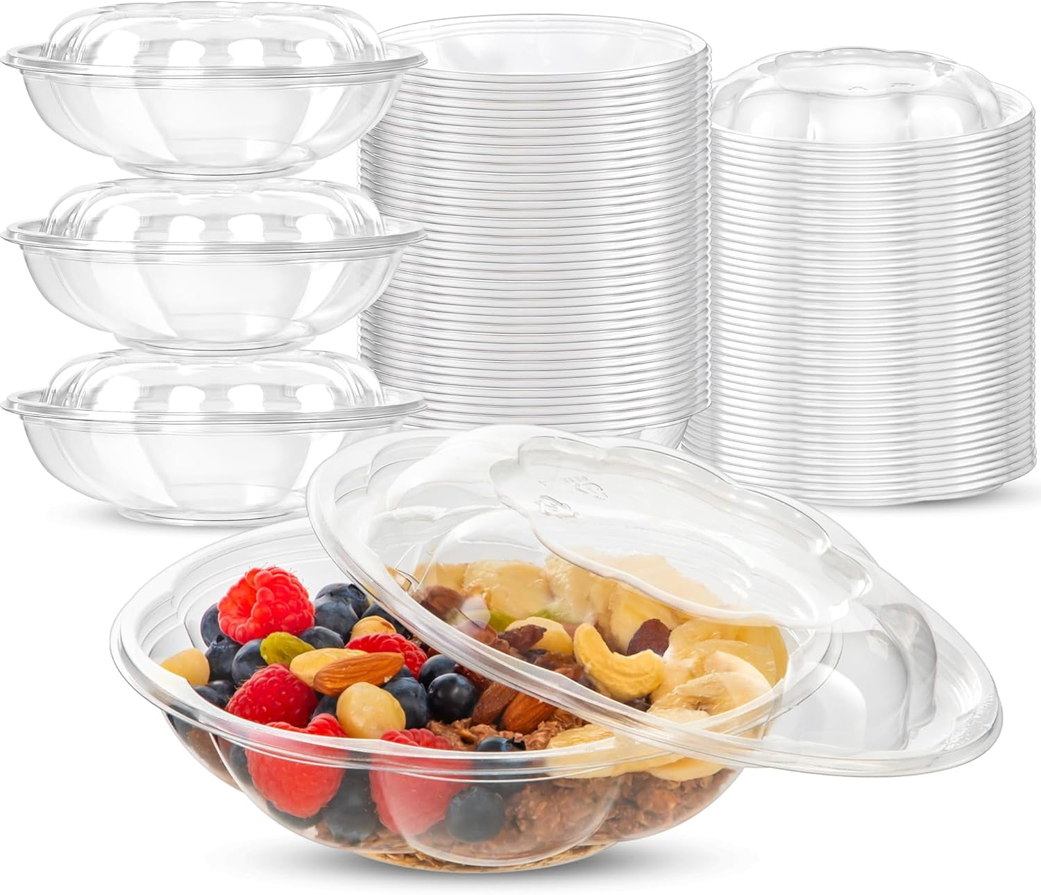 150 Pack 18 oz Disposable Plastic Clear Salad Bowls with Airtight Lids, Crystal Salad Bowls To ...