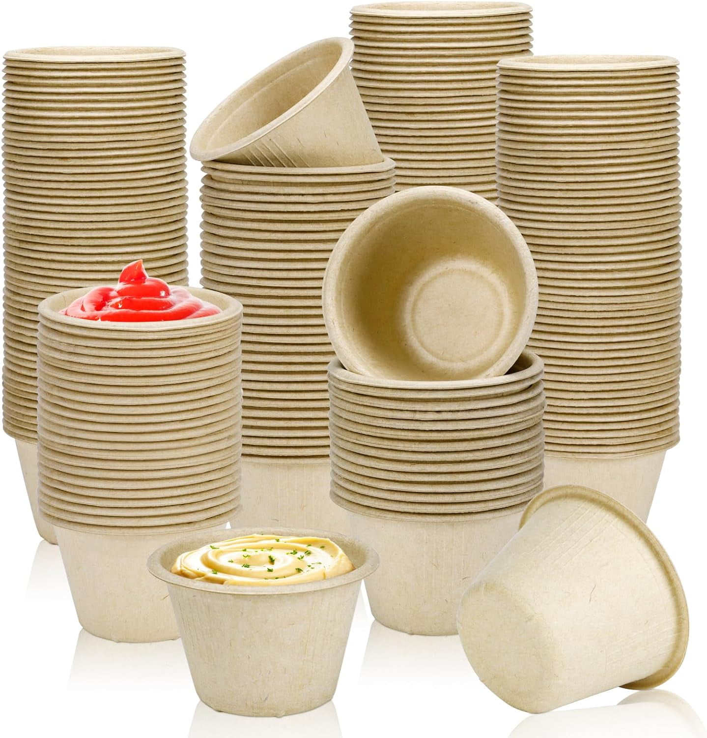 150 Pack 4oz Natural Bagasse Fiber Sauce Cups, Compostable Small ...