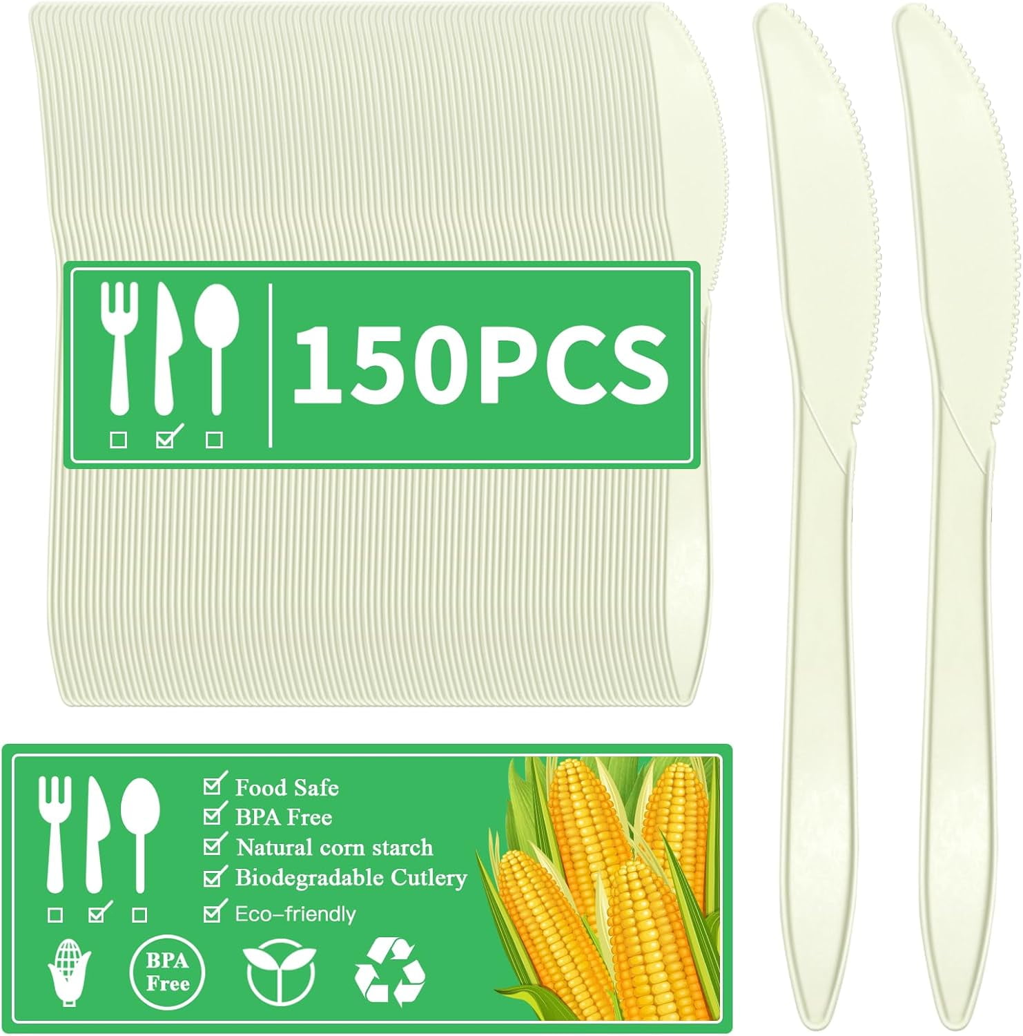 150 Pack 7 Inch Compostable Disposable Knives No Plastic Duty Utensils ...