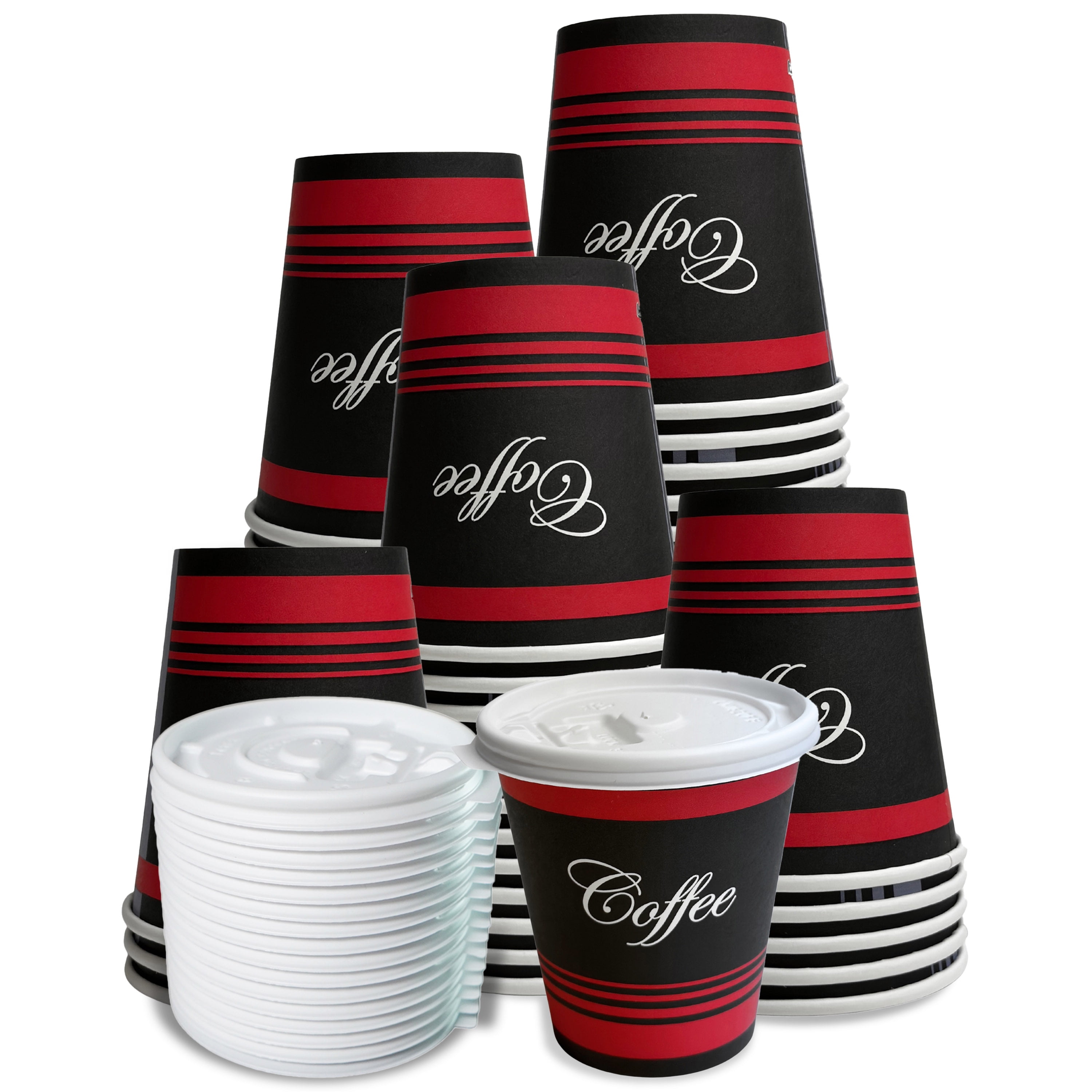[150 Pack] 8oz Restaurant Grade Paper Coffee Cups with White Flat Lids ...