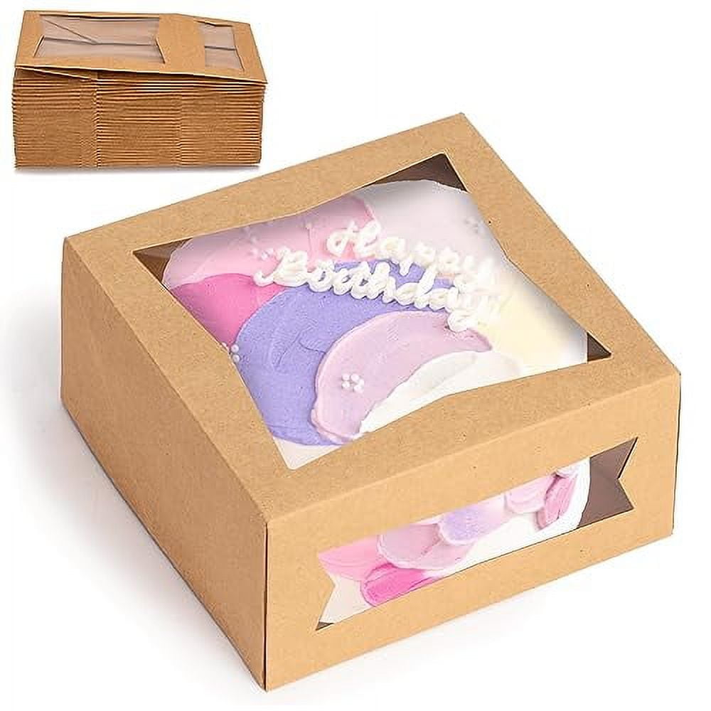 [150 Pack] Cake Boxes with Window 8x8x4" Kraft Bakery Containers for ...