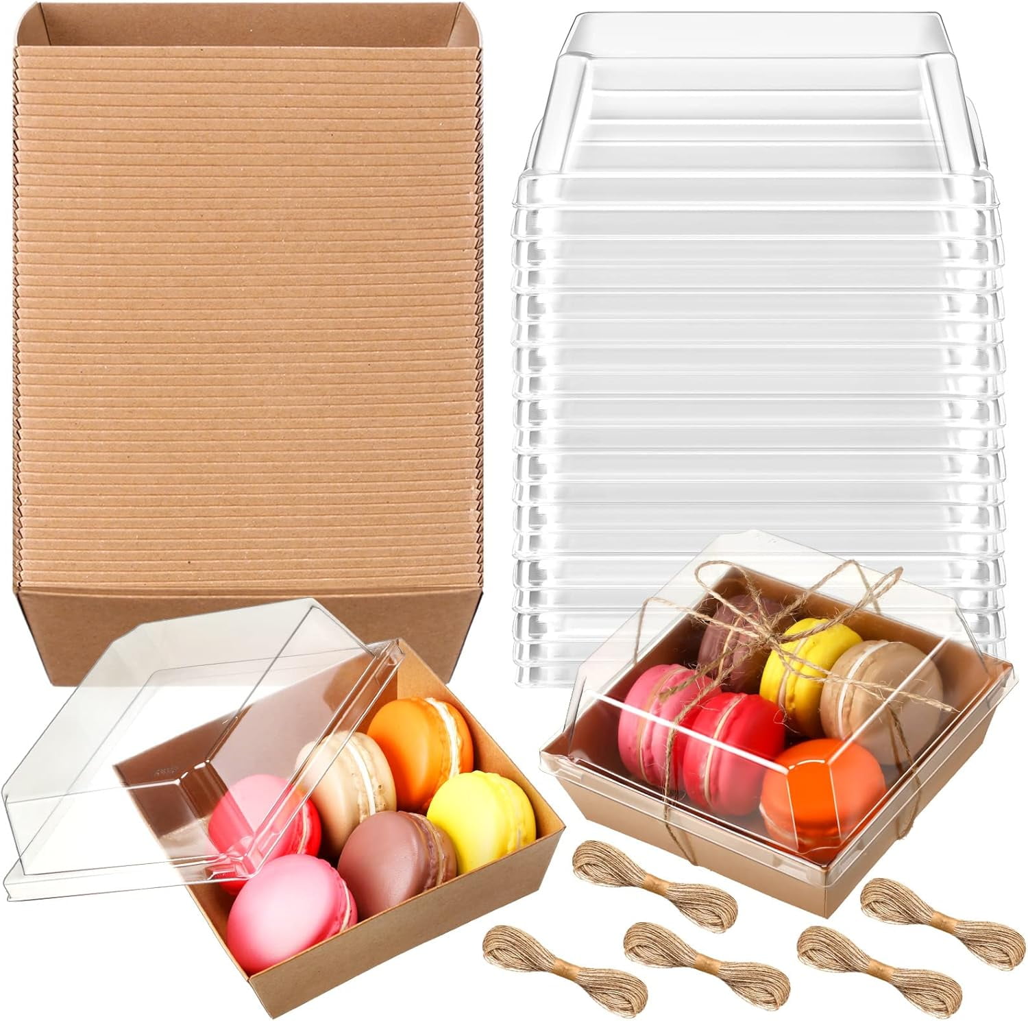 150 Pack Charcuterie Boxes with Clear Lids and Rope 4 Inches Cake Boxes ...