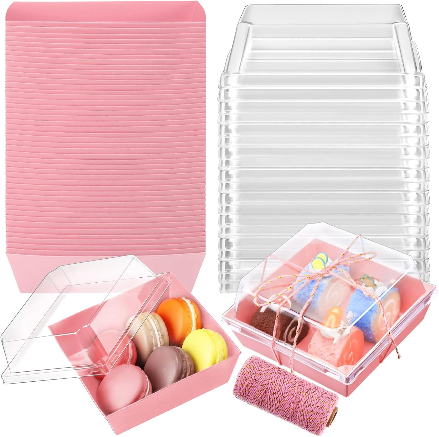 150 Pack Charcuterie Boxes with Clear Lids and Rope 4 Inches Cake Boxes ...