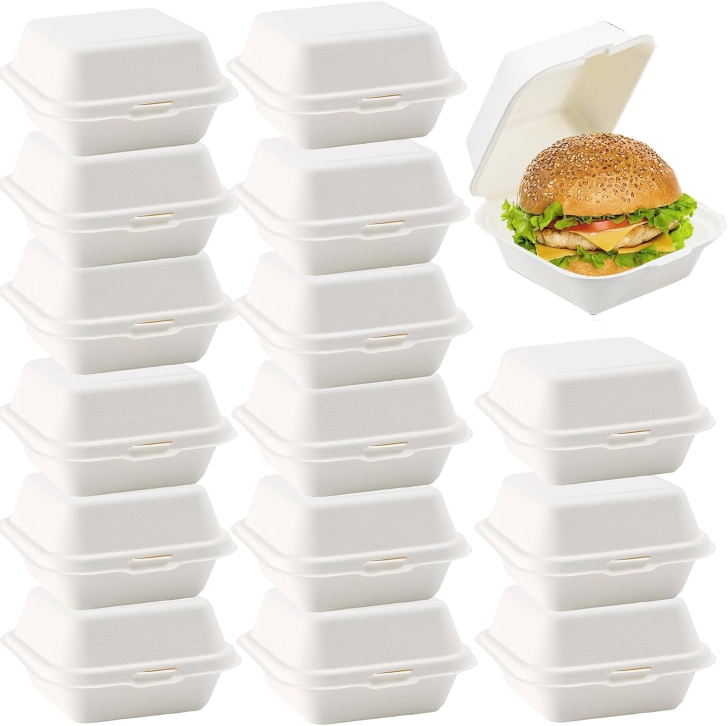 150 Pack Clamshell Food Containers with Lid, 6 x 6 Inches Disposable ...