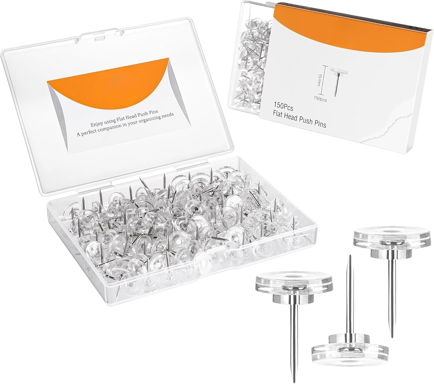 150 Pack Clear Push Pins Tacks , Flat Head Thumbtacks for Bulletin ...