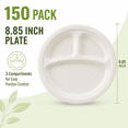 150 Pack Compostable 3 Compartment Plates, 8.85 Inch Heavy-Duty ...