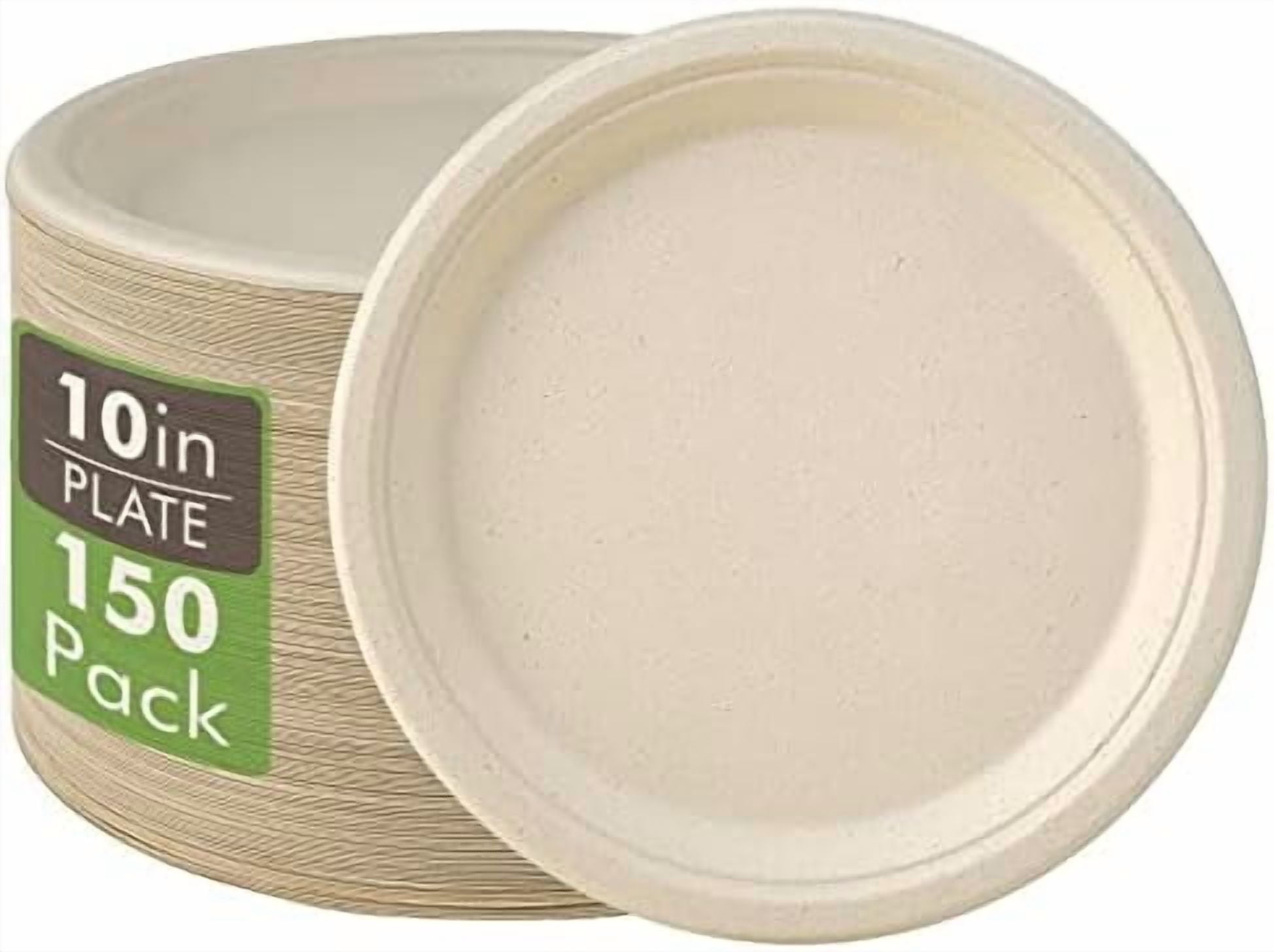 150 Pack Compostable Disposable Paper Plates 10 inch Super Strong 100% ...