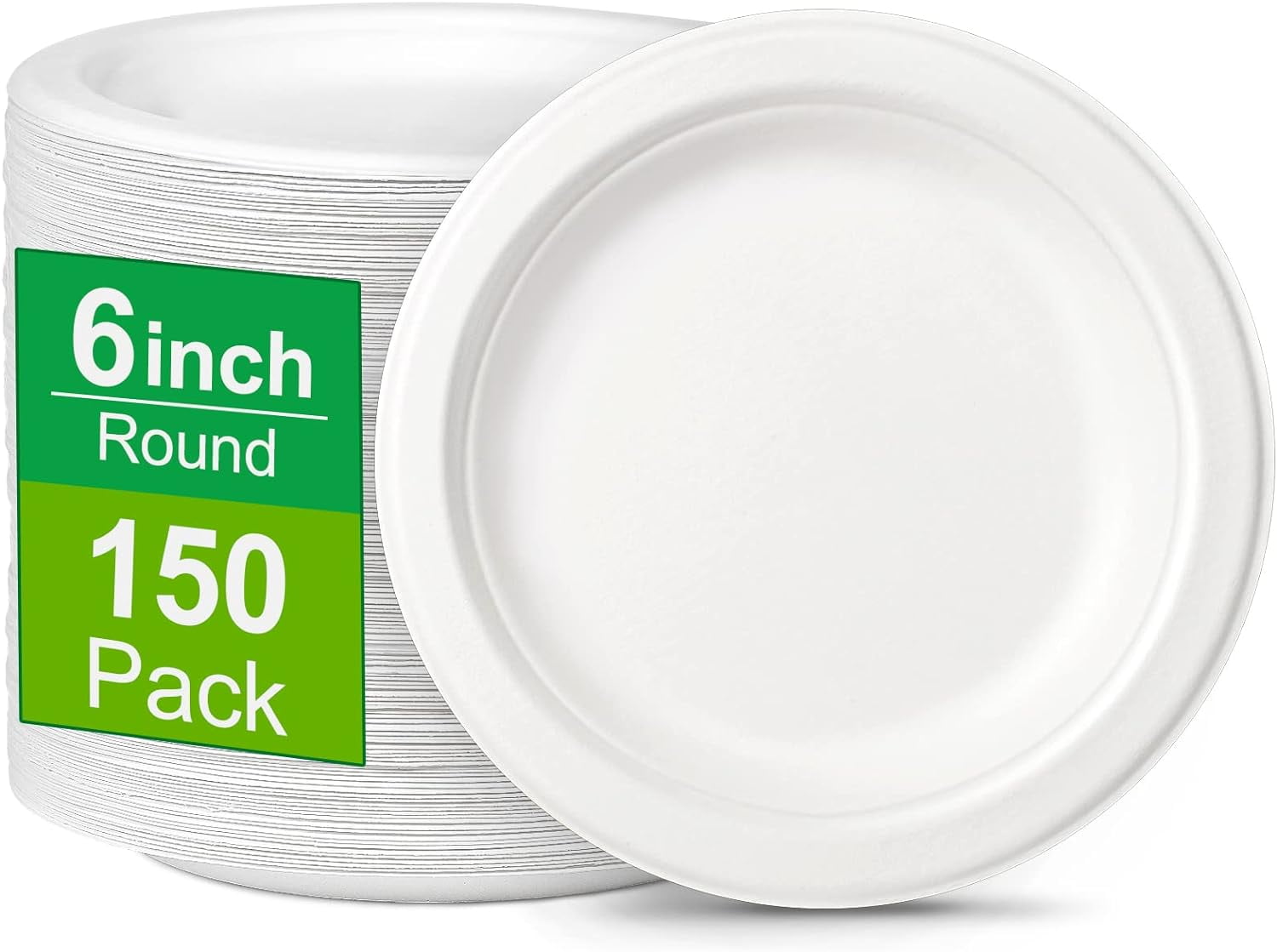 150 Pack Compostable Eco-friendly Plates: Small, White Plates (6 inch ...