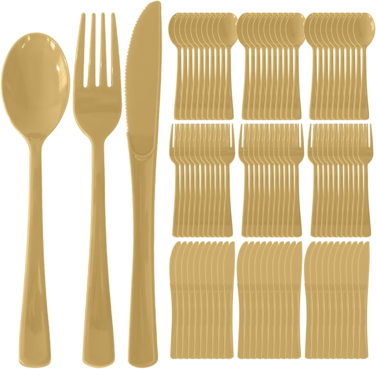 150 Pack Disposable Plastic Silverware, Heavy Duty Gold Plastic Cutlery ...