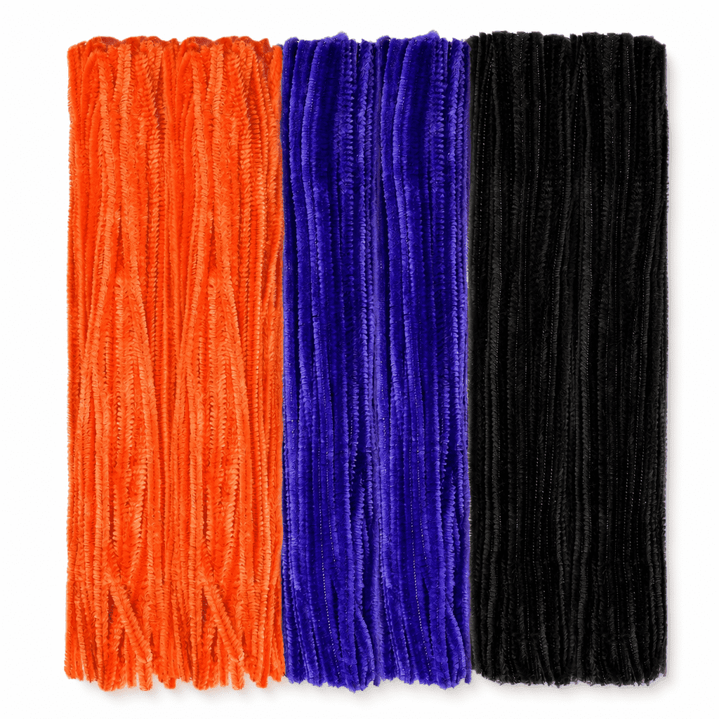 150-Pack Halloween Tri-Color Craft Stems – Orange, Purple, Black Fuzzy ...