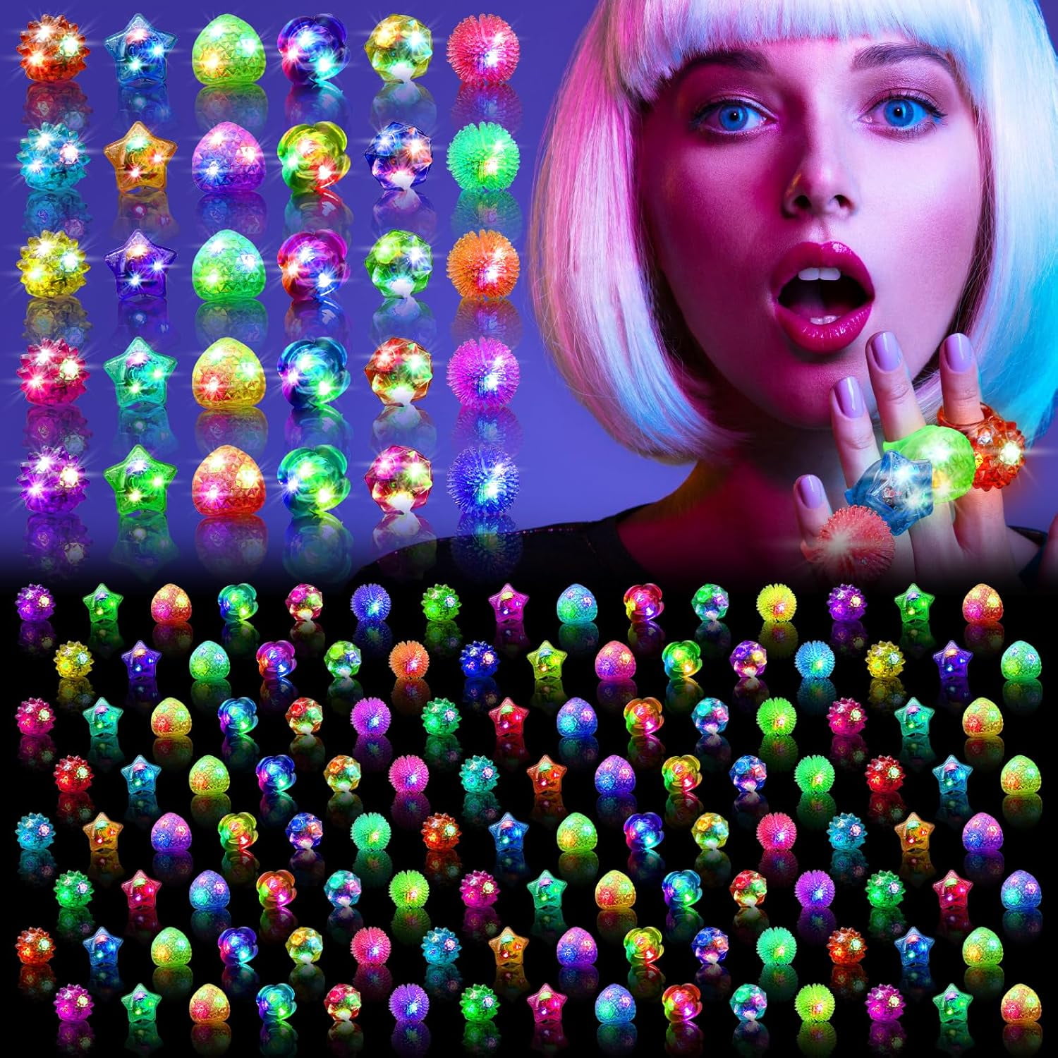 150 Pack LED Light Up Rings, Glow in the Dark Party Supplies, 6 Style ...