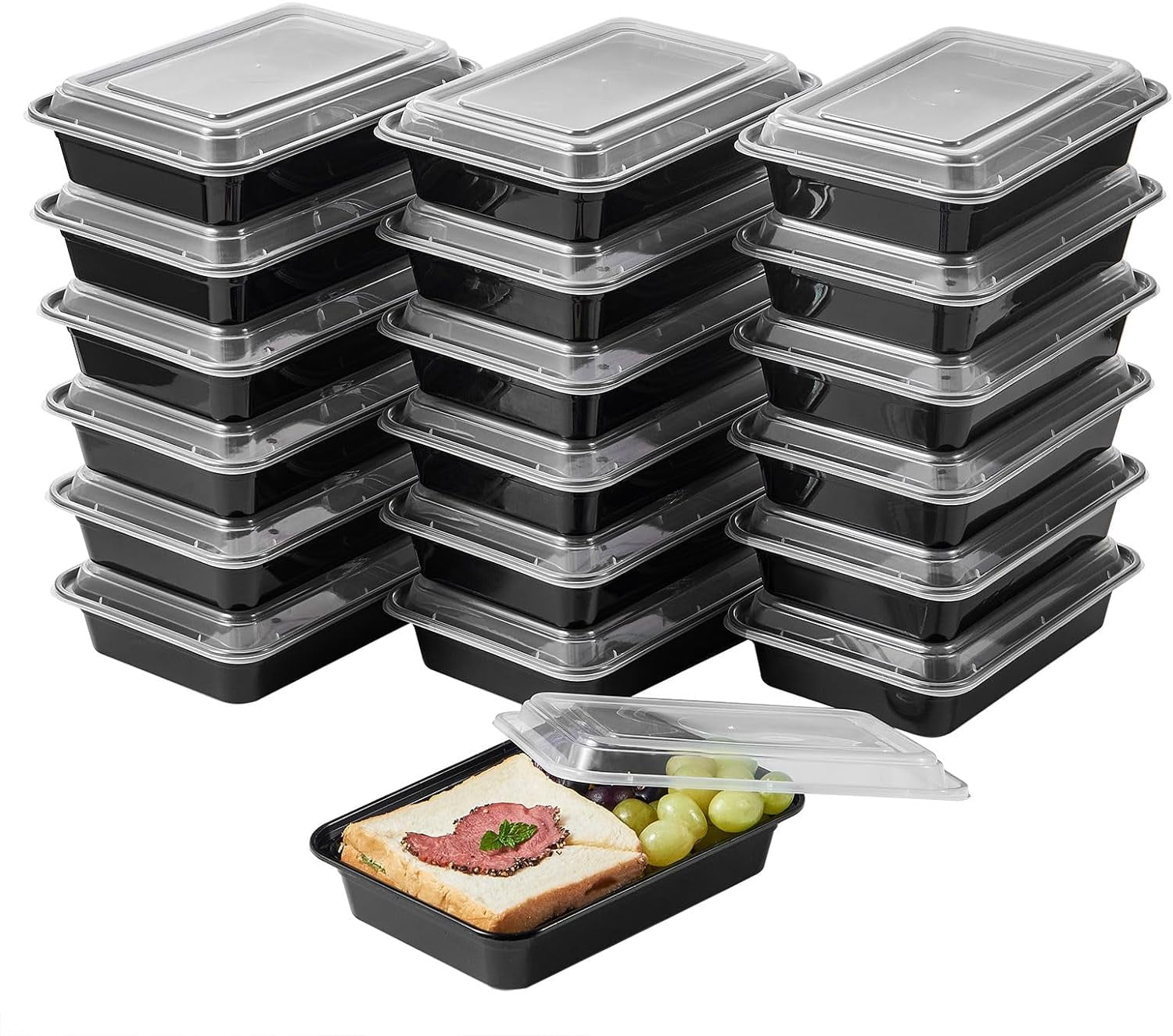 150 Pack Meal Prep Plastic Food Storage Containers With Lids 28 oz 1 Compartment Black ...