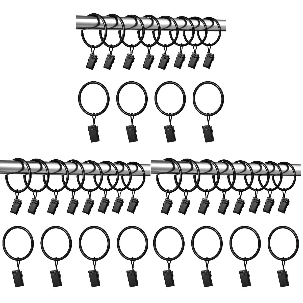 150 Pack Openable Curtain Rings with Clips Metal Hangers Ring , Drapery ...