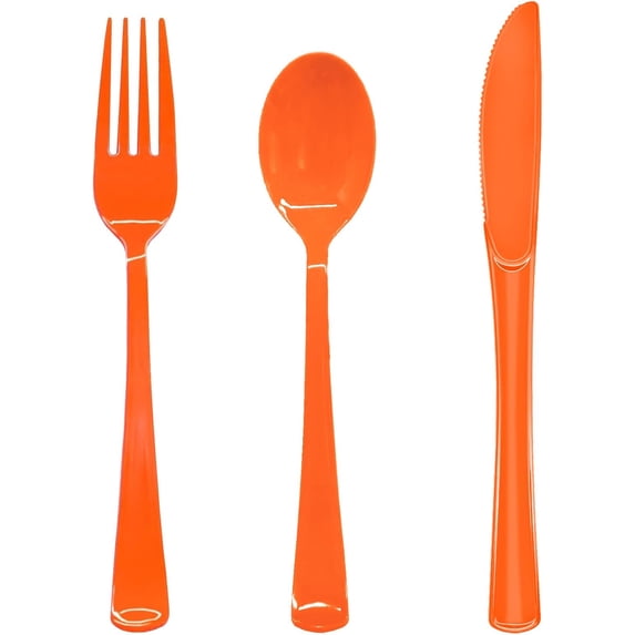 150 Pack Orange Plastic Silverware, Orange Plastic Cutlery Disposable ...