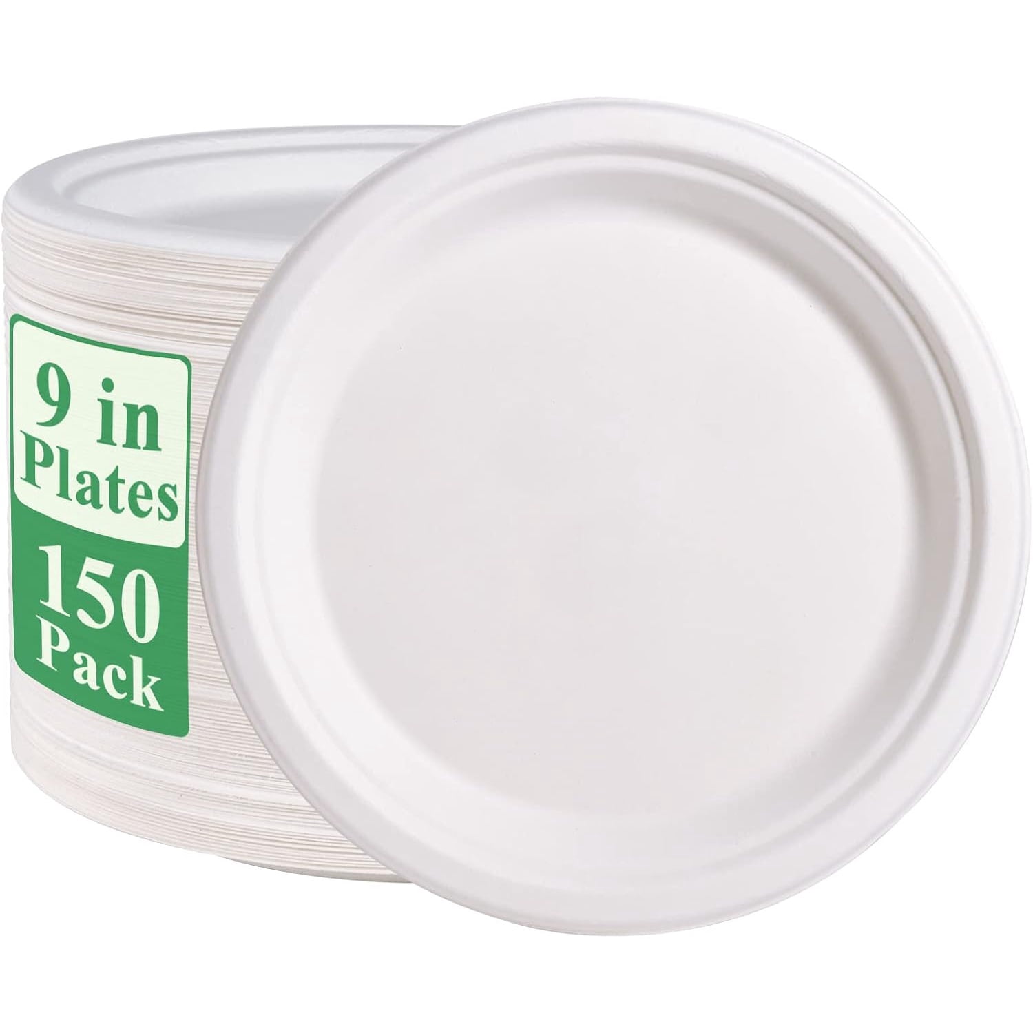 150 Pack Paper Plates 9 inch 100% Compostable, Heavy-Duty Disposable ...