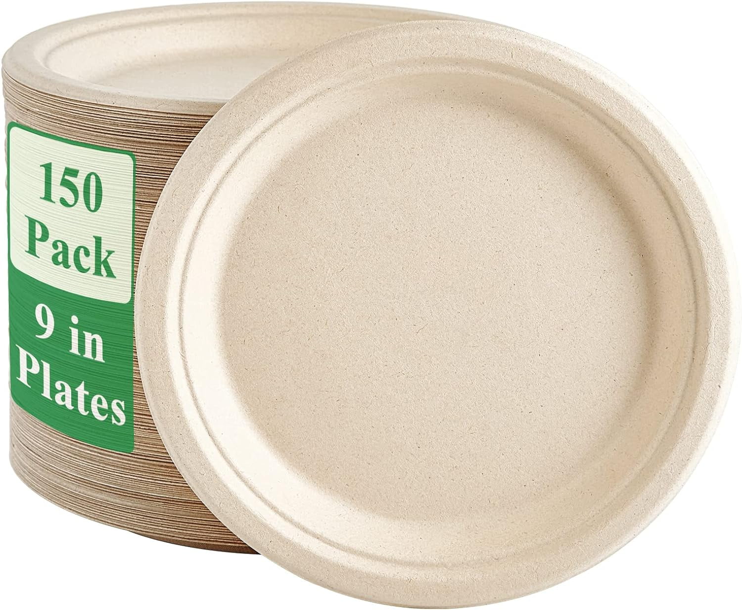150 Pack Paper Plates 9 inch 100% Compostable, Heavy-Duty Disposable ...