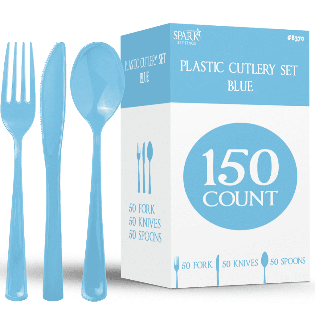 150 Pack Plastic Silverware Heavy Duty, Blue Disposable Cutlery, 50 ...