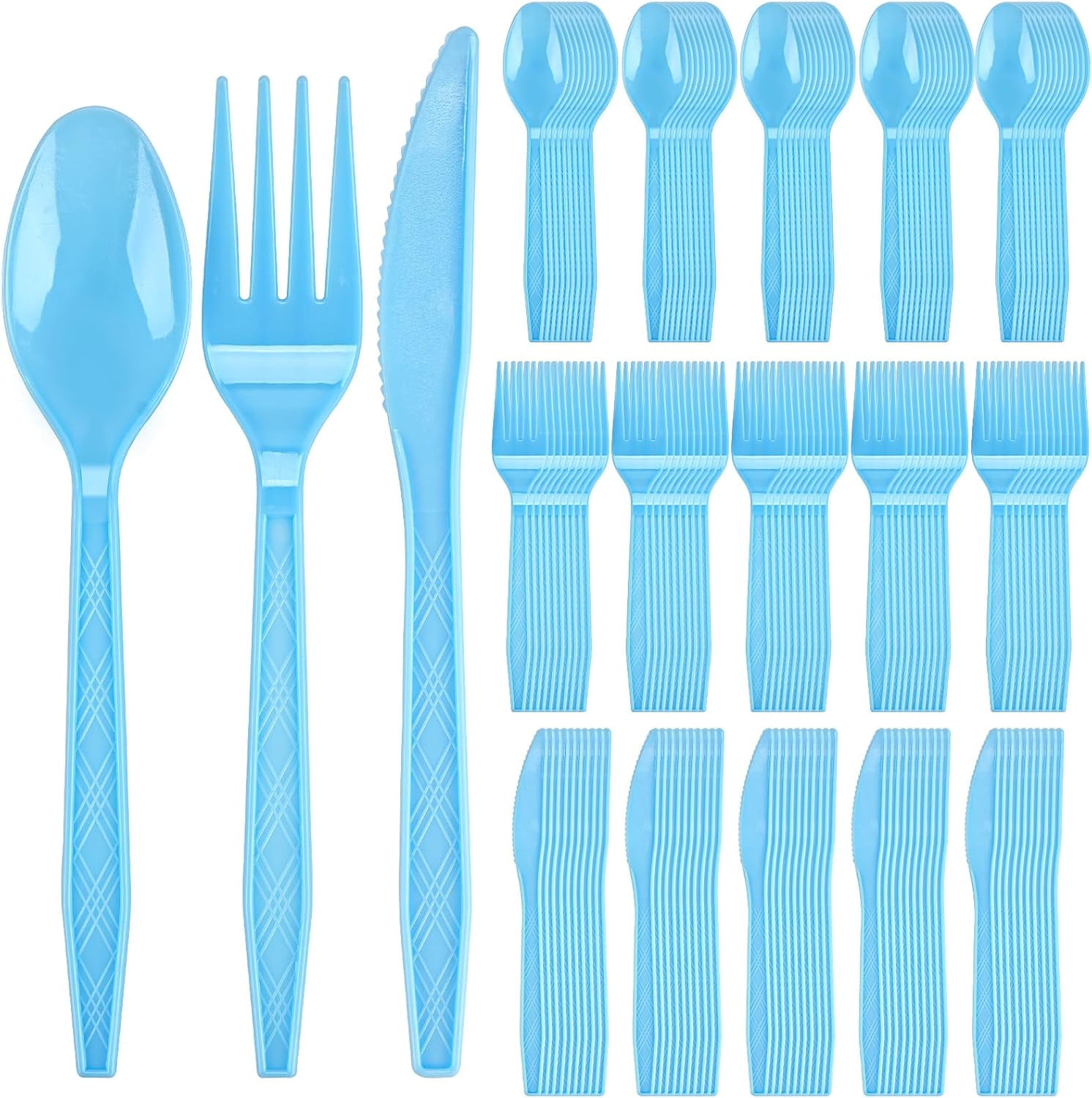 150 Pack Plastic Silverware Heavy Duty, Light Blue Disposable Cutlery ...