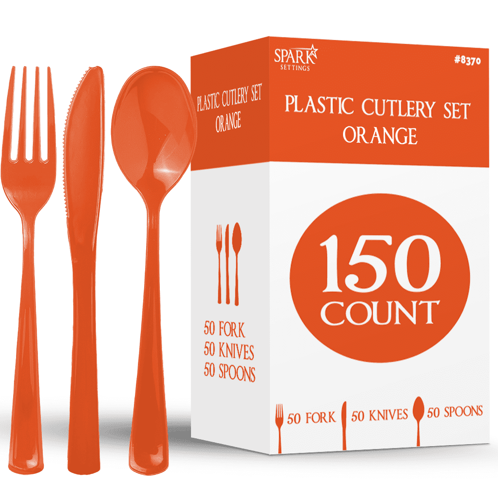 150 Pack Plastic Silverware Heavy Duty, Orange Disposable Cutlery, 50 ...