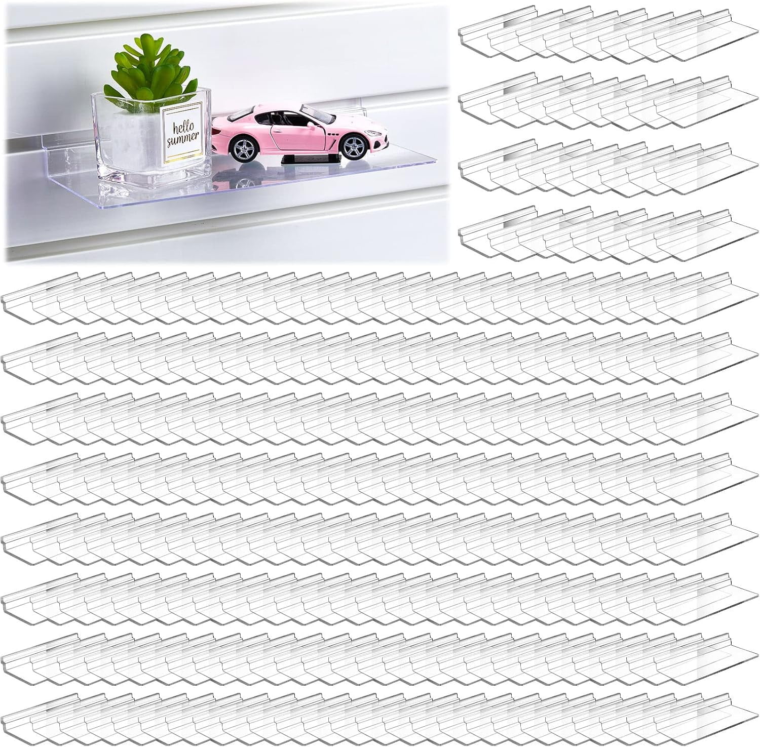 150 Pack Plastic Slatwall Shelves, 4.5 x 10 Inches, Clear Wall Shelves ...