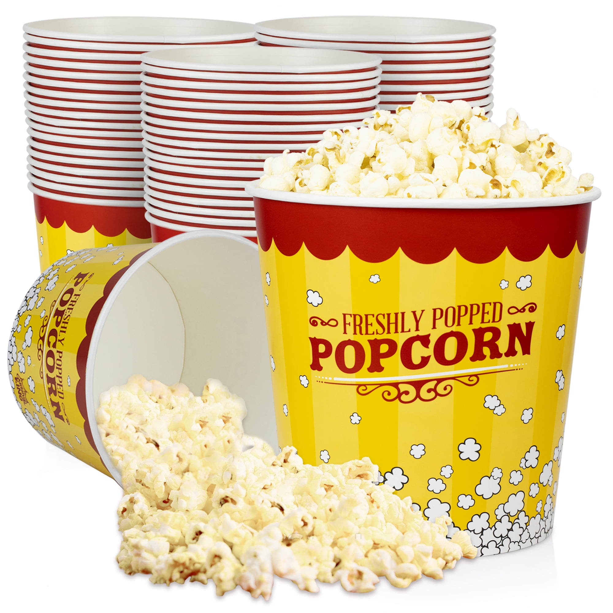 [150 Pack] Popcorn Buckets Disposable - 130 Oz Yellow and Red Paper ...