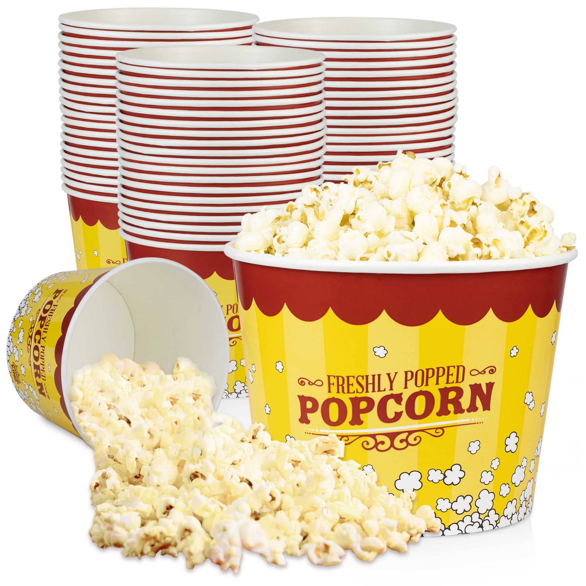 [150 Pack] Popcorn Buckets Disposable - 85 Oz Yellow and Red Paper ...