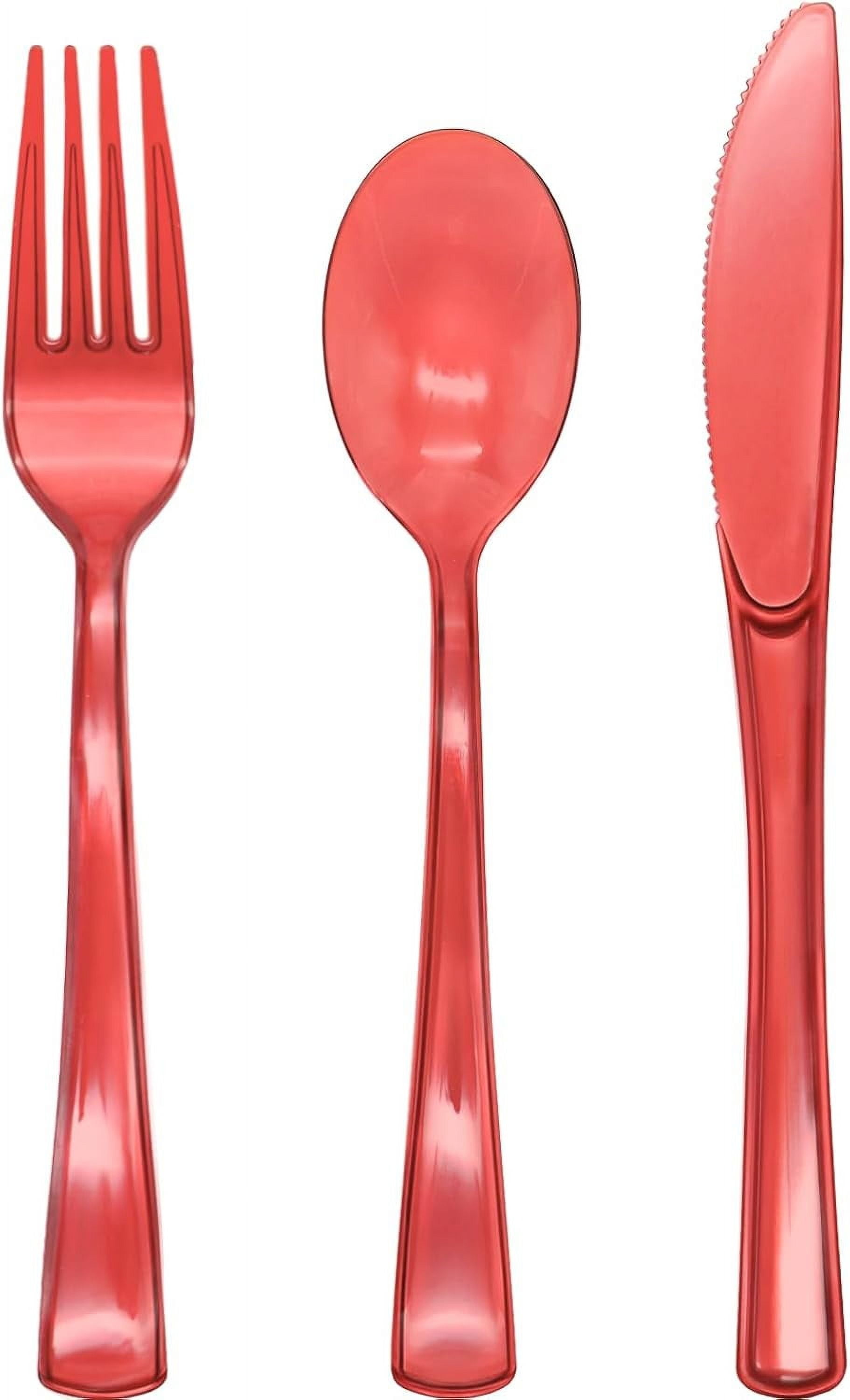 150 Pack Red Plastic Silverware, Red Utensils Heavy Duty, Disposable ...