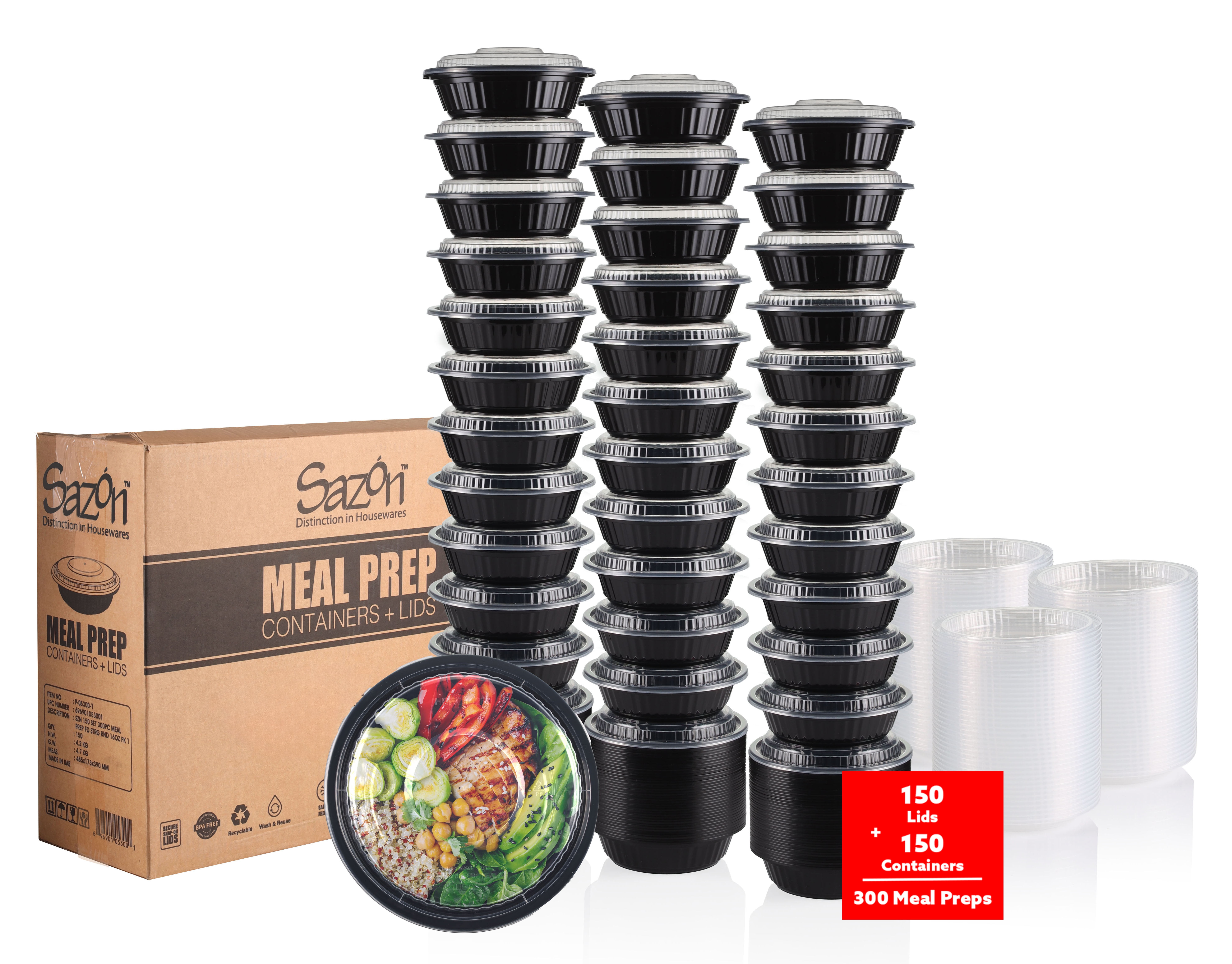 150 Pack Sazon 16 Oz Round Meal Prep Container, 150 Lids and 150 Containers - Walmart.com