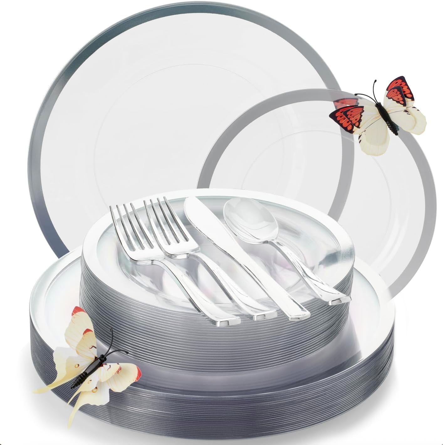 150 Pc Clear Rose Gold Party Plates and Utensils Set – Fancy Disposable ...