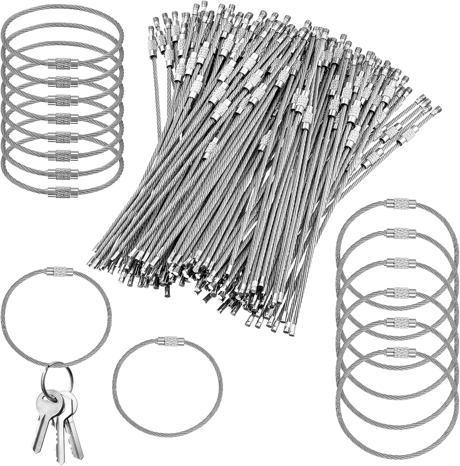 150 Pcs 6" Wire Keychain Cable Metal Cable Key Ring Stainless Steel Key ...