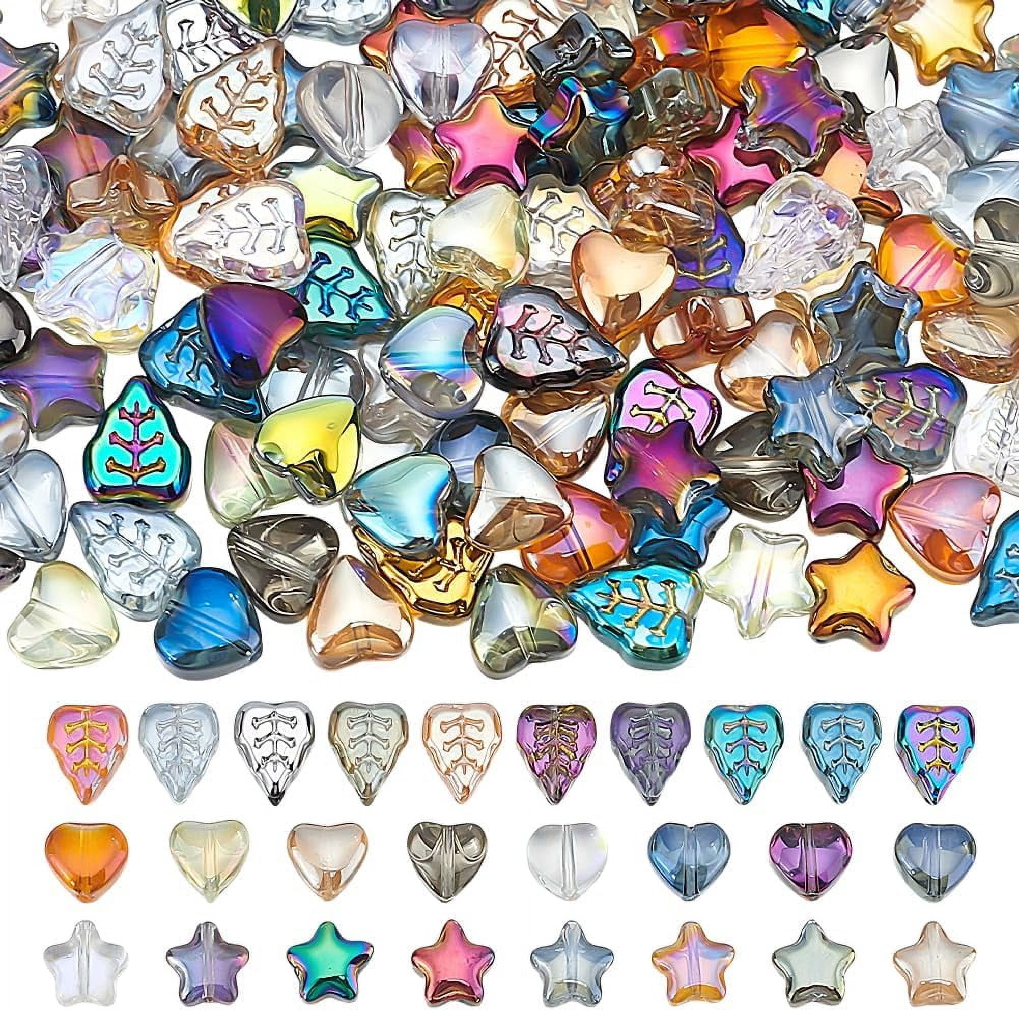 150 Pcs Assorted Shape Glass Beads Mixed Color Heart Star Leaves Beads ...