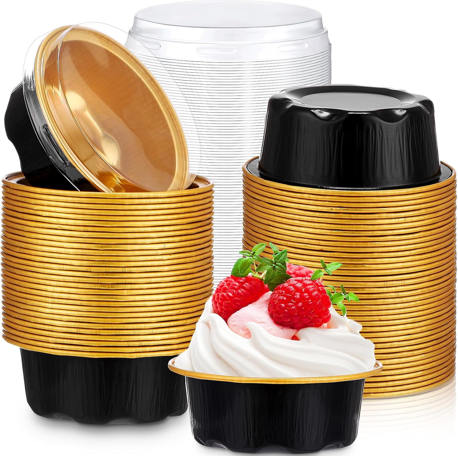 150 Pcs Baking Cups with Lids, 1.6 oz Muffin Cupcake Liners Aluminum ...