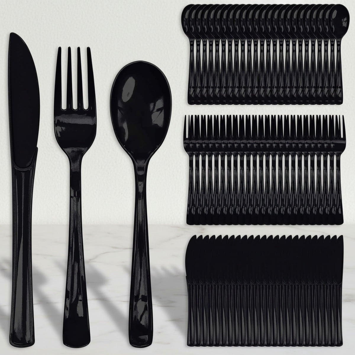 150 Pcs Black Plastic Cutlery Set Disposable Heavy Duty Plastic Knives ...